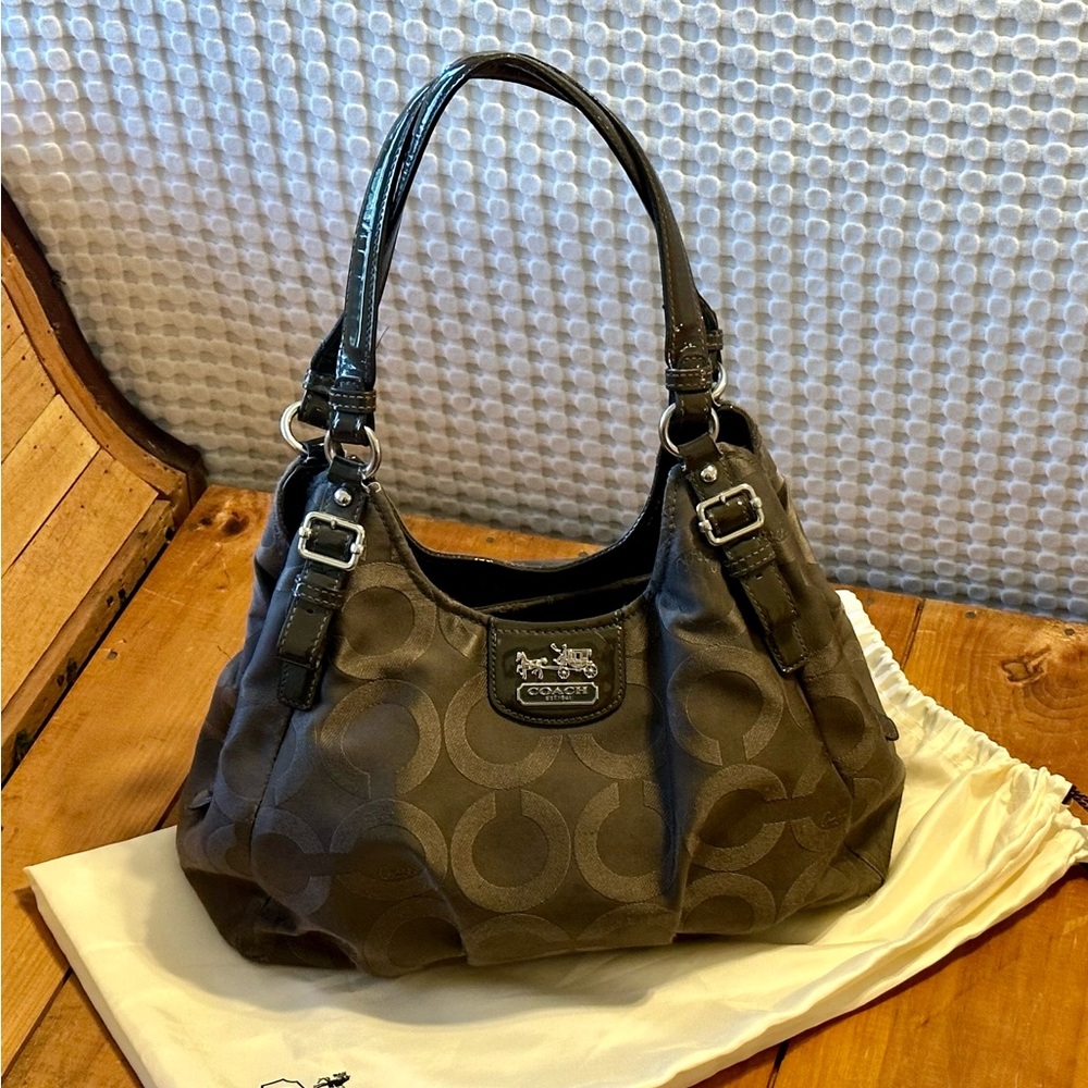 Gray Fabric, Coach Symbol Printed Purse With Leather … - Gem